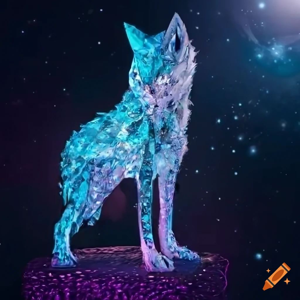 Crystalline wolf in front of starlight background on Craiyon