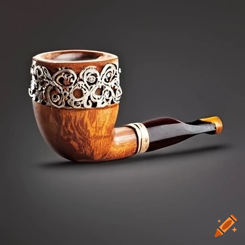 Wooden pipe with platinum filigree design on Craiyon
