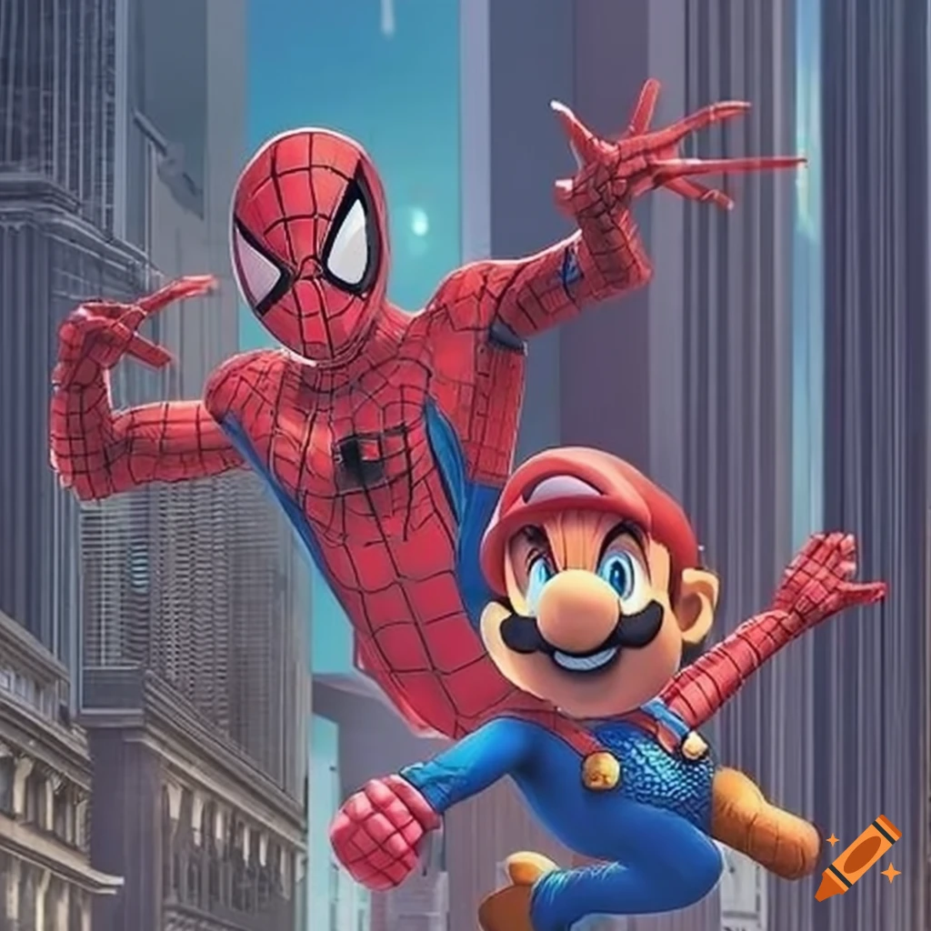 Mario and spider-man in the city on Craiyon