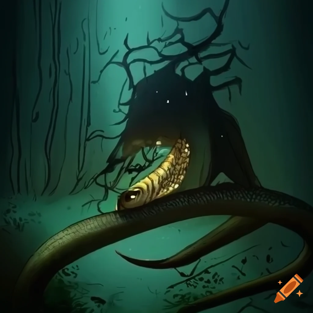 Detailed illustration of rain-soaked Rainworld ecosystem with predatory ...
