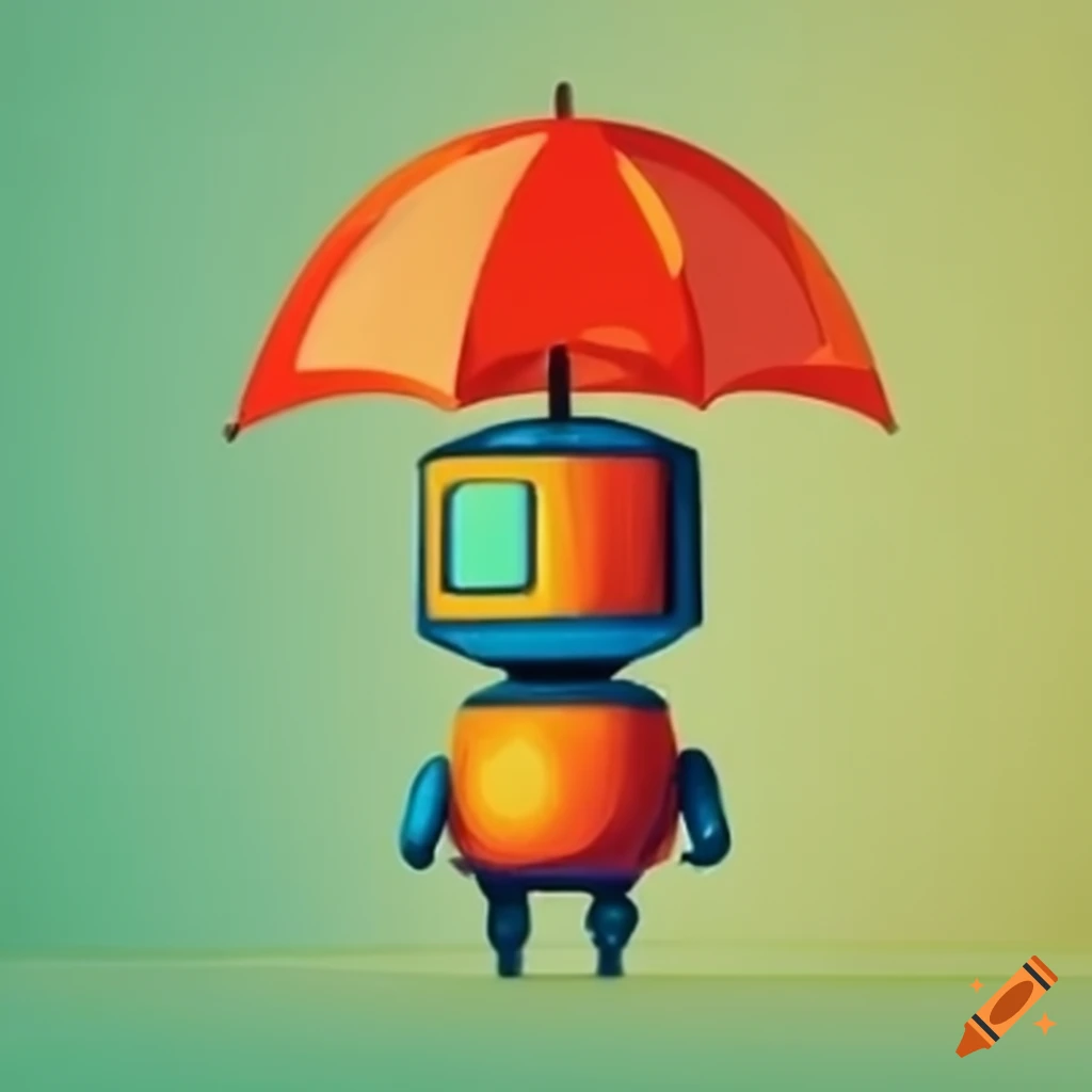 Weather bot with an umbrella on a green background on Craiyon