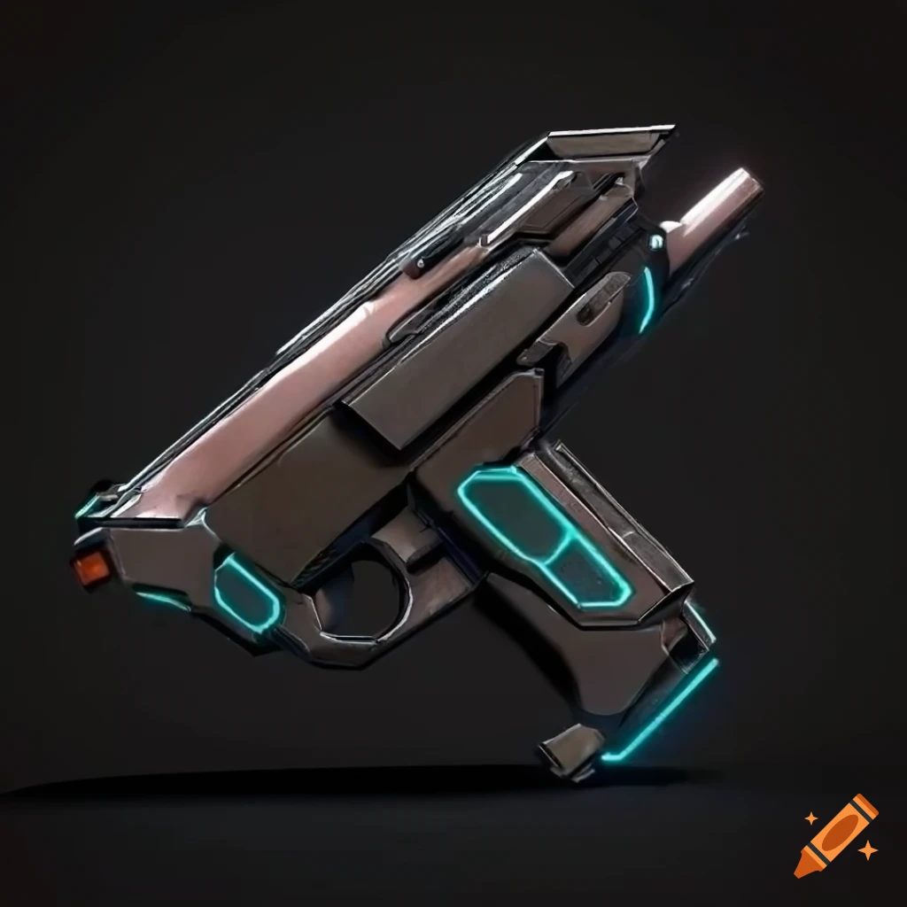 Sci-fi pistol side view for 3d modeling on Craiyon