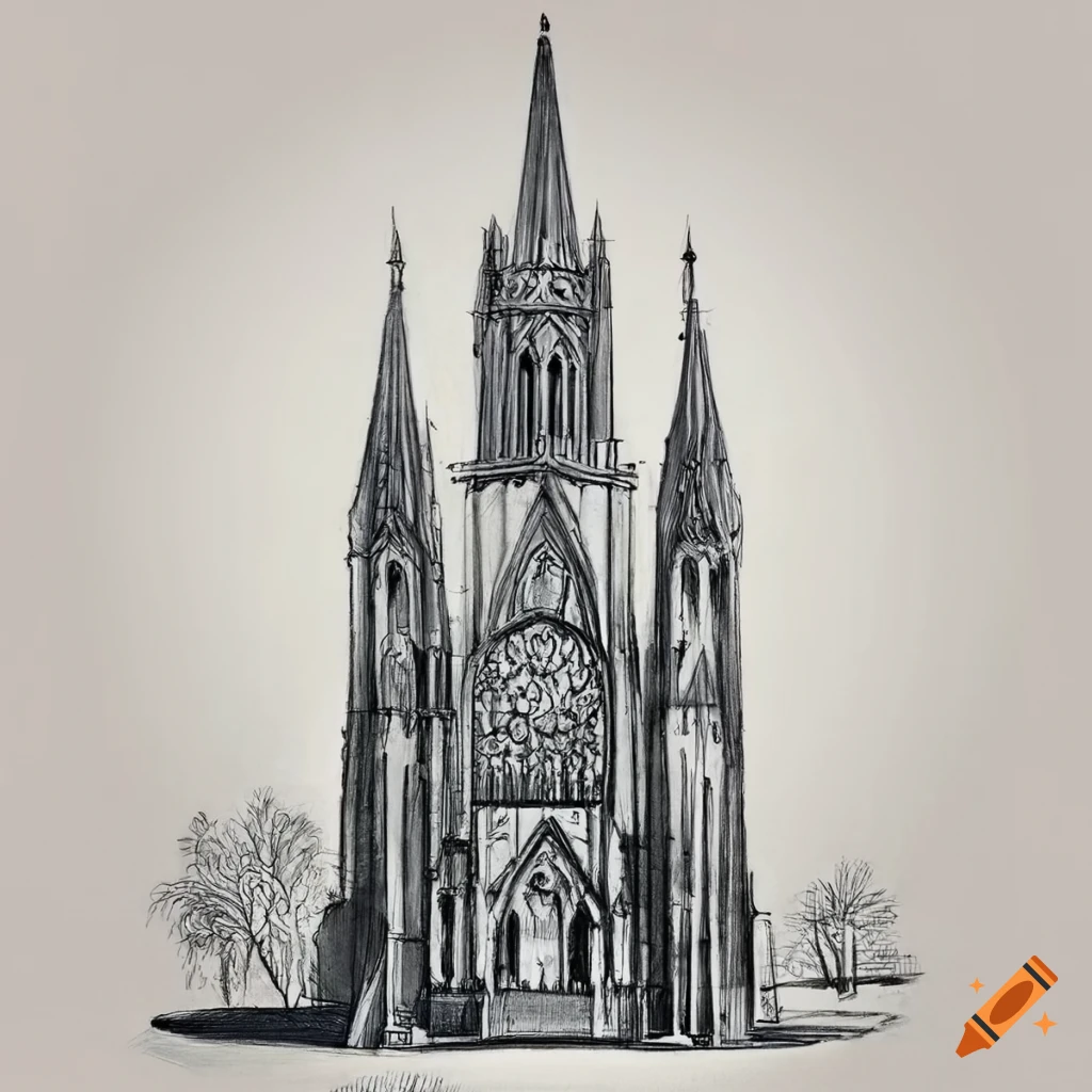 Gothic architecture church blueprint pencil sketch on Craiyon