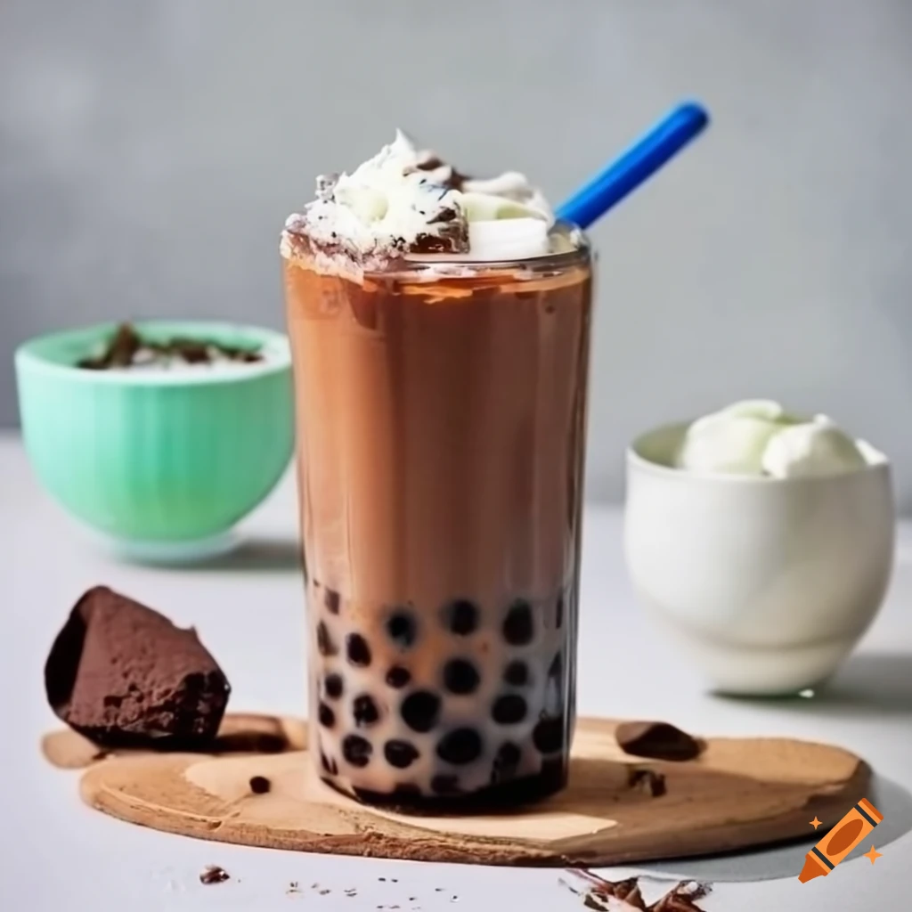 Bubble tea recipe - Chocolate Mint Dream with black tea, chocolate syrup, cocoa powder, milk ...