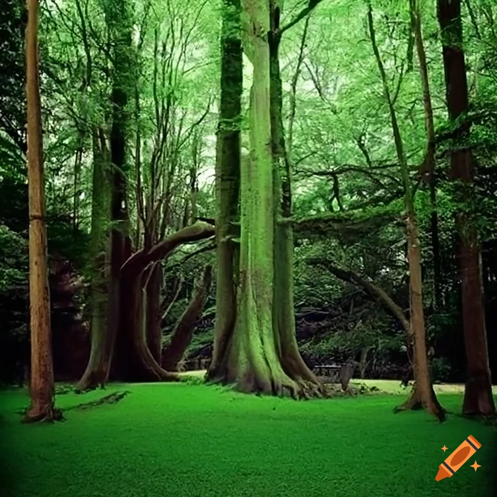 Tall tree in the park with roots and branches reaching on Craiyon