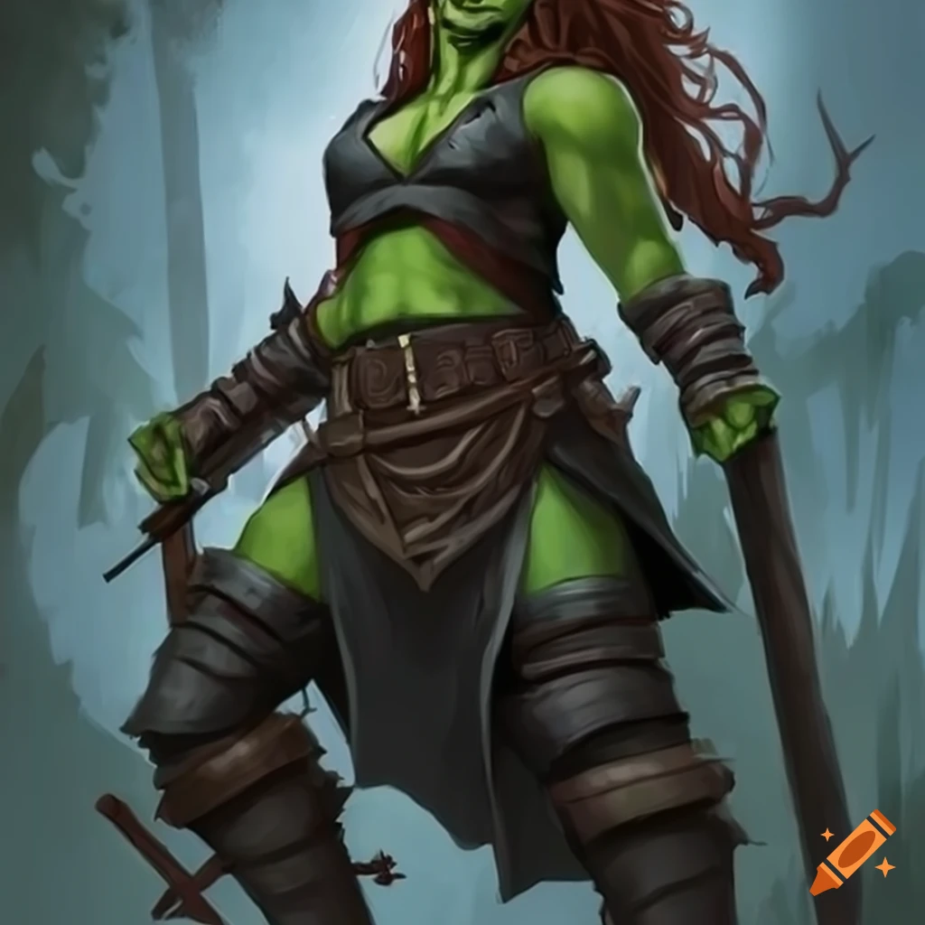 Female half orc warrior in battle on Craiyon