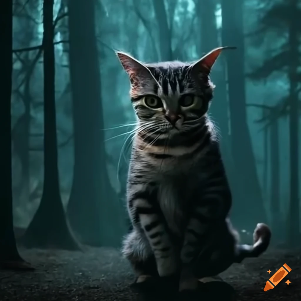 Actor Elliot Page as a bewitched Tabby Cat in a dark forest scene on ...