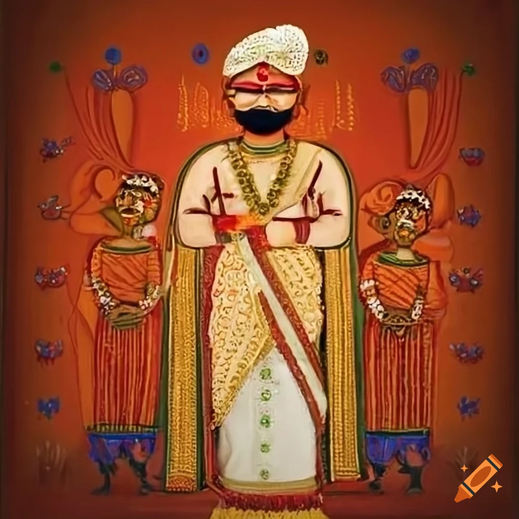 Bengali groom in traditional attire with Jamini Roy style on Craiyon