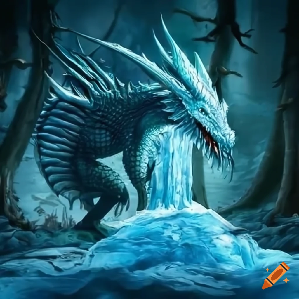 Ice dragon in a forest on Craiyon