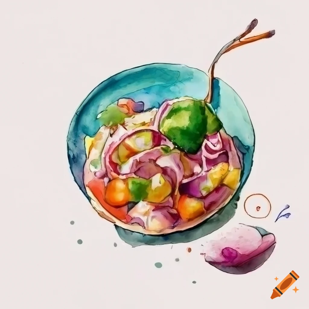 Prato de ceviche desenhado em aquarela on Craiyon