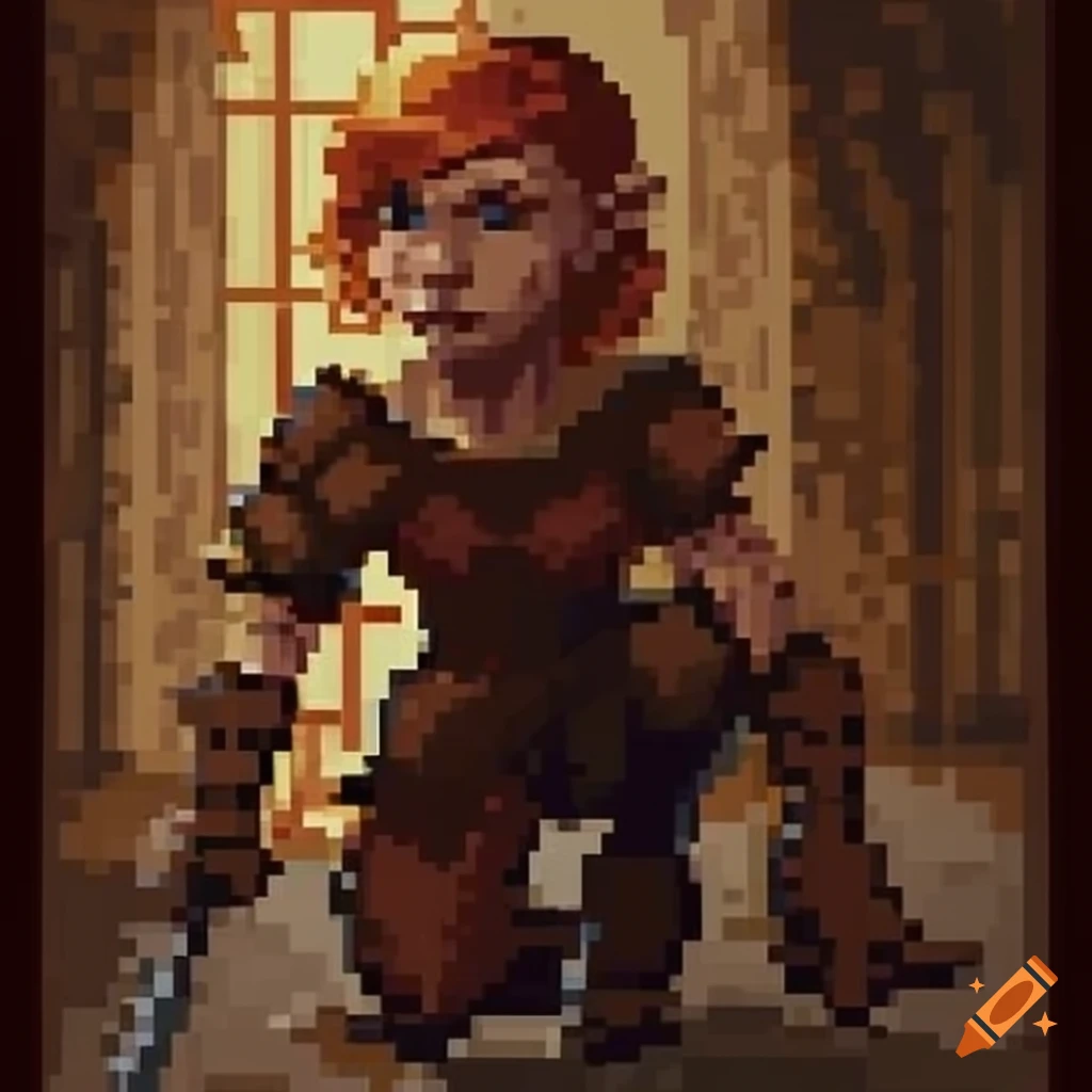 Pixel art of a female Halfling rogue in leather armor in a medieval ...