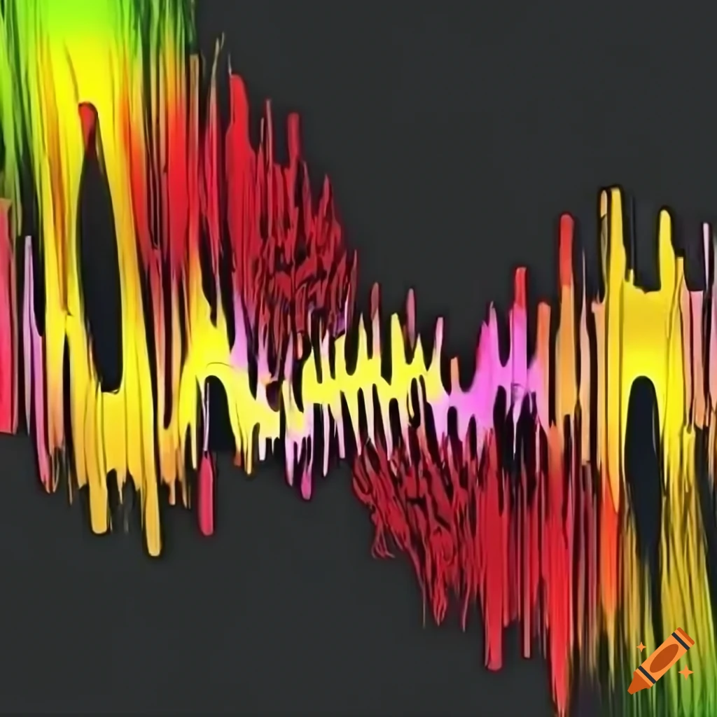 Funky black, red, and yellow sound waves design on Craiyon