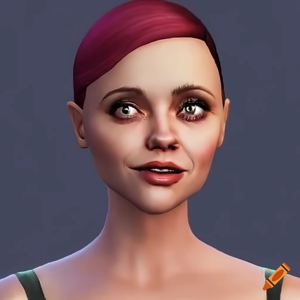 Character sim resembling Christina Ricci in Sims 4 style on Craiyon