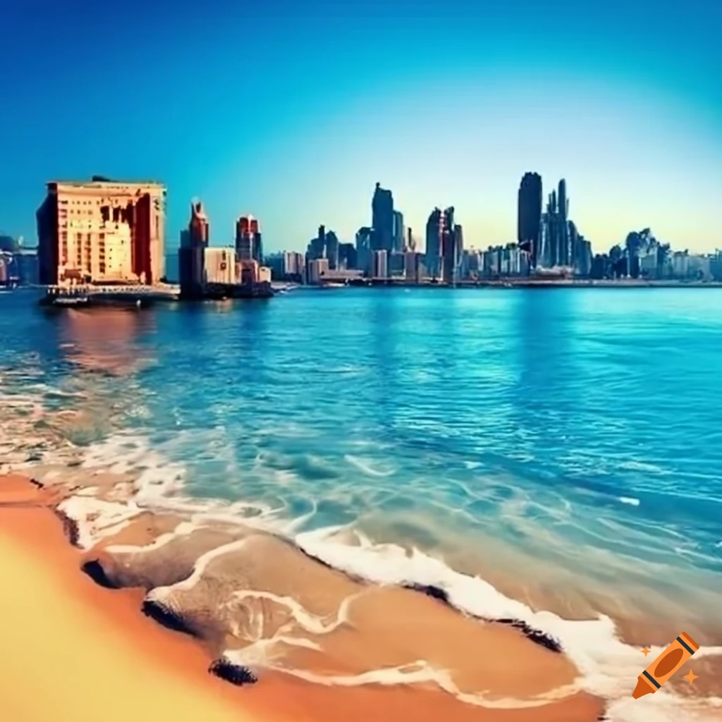 Cityscape with a beautiful beach on Craiyon
