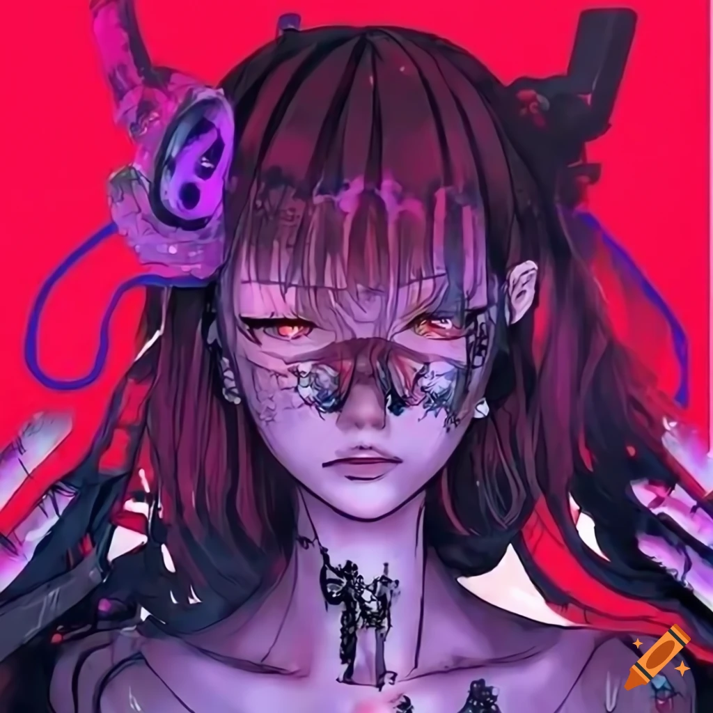 Cyberpunk demon anime girl on breakcore album cover on Craiyon