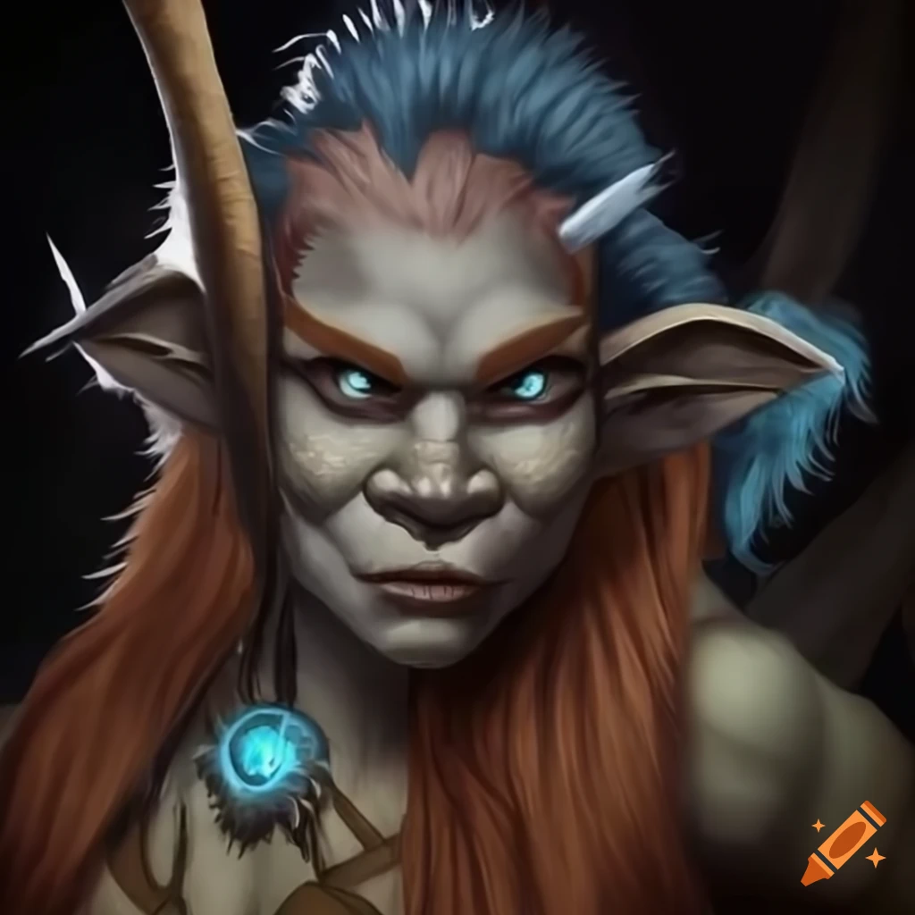 Female bugbear swashbuckler with blue skin and fur on Craiyon