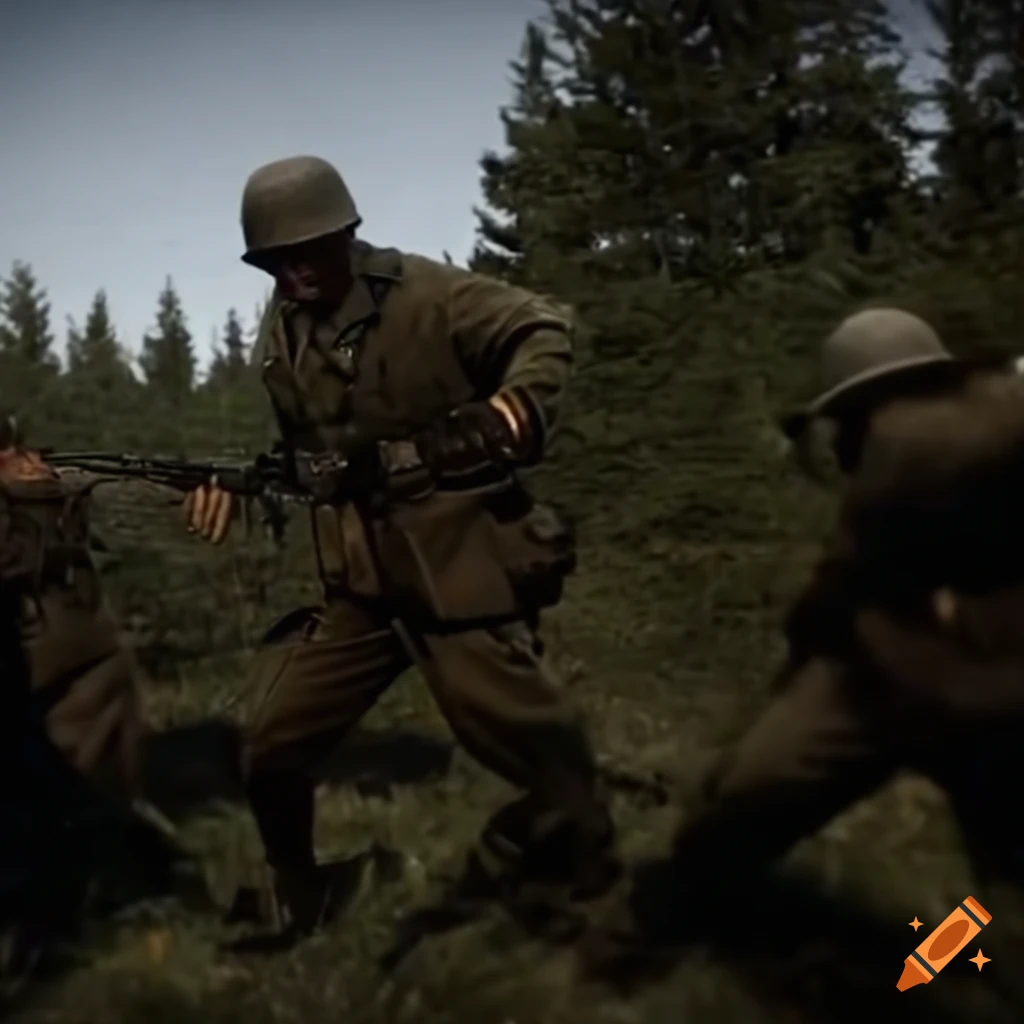 Ww2 german soldiers advancing with determination amidst bombings and ...