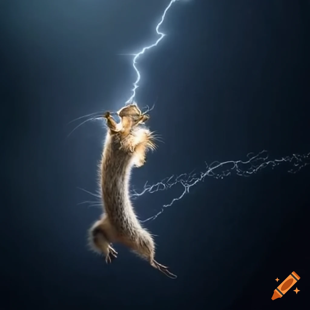 Squirrel version of zeus throwing lightning bolts in the sky on Craiyon