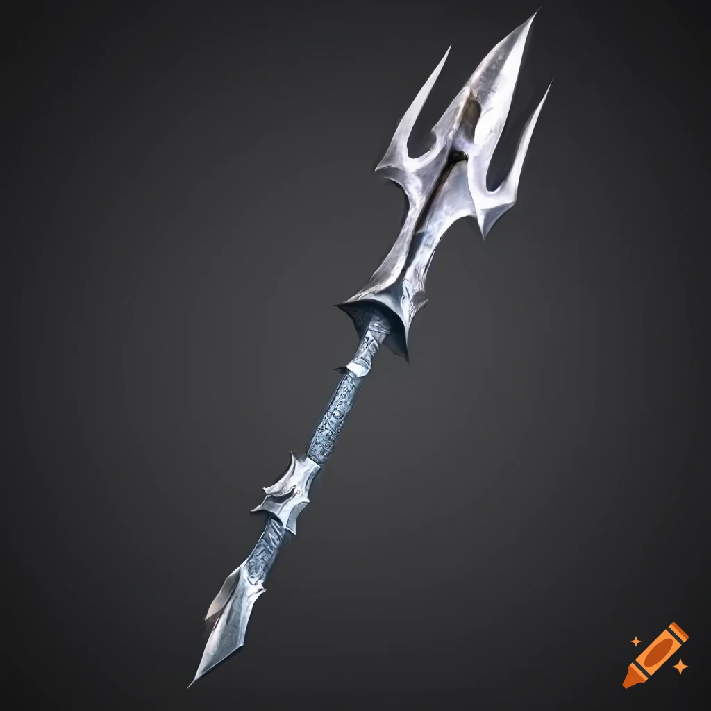 Medieval trident spear on a black background on Craiyon