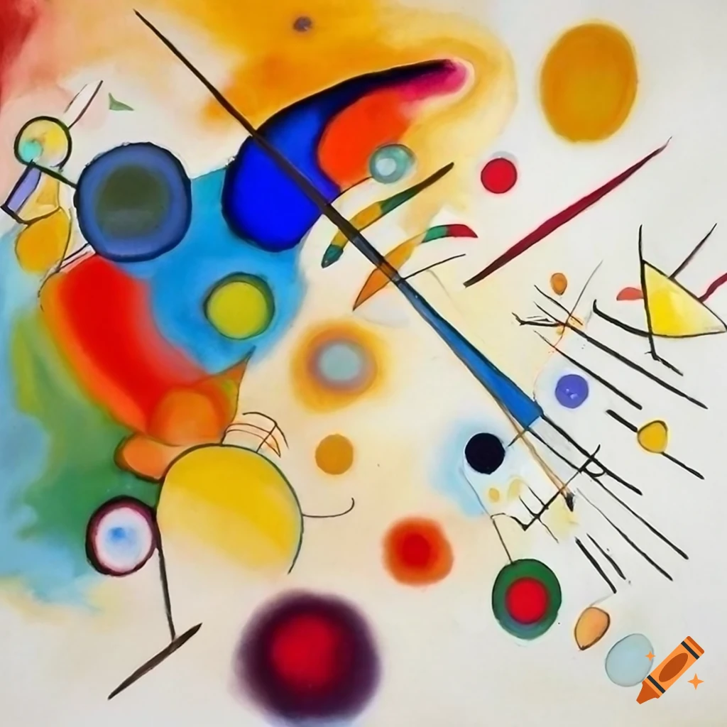 Abstract kandinsky painting with diverse expressions on white ...