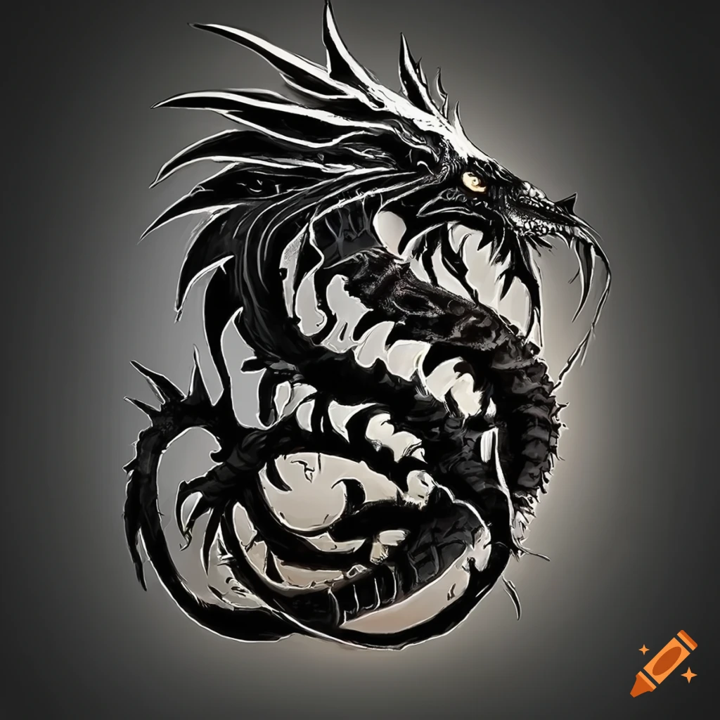 Black tribal dragon design on Craiyon