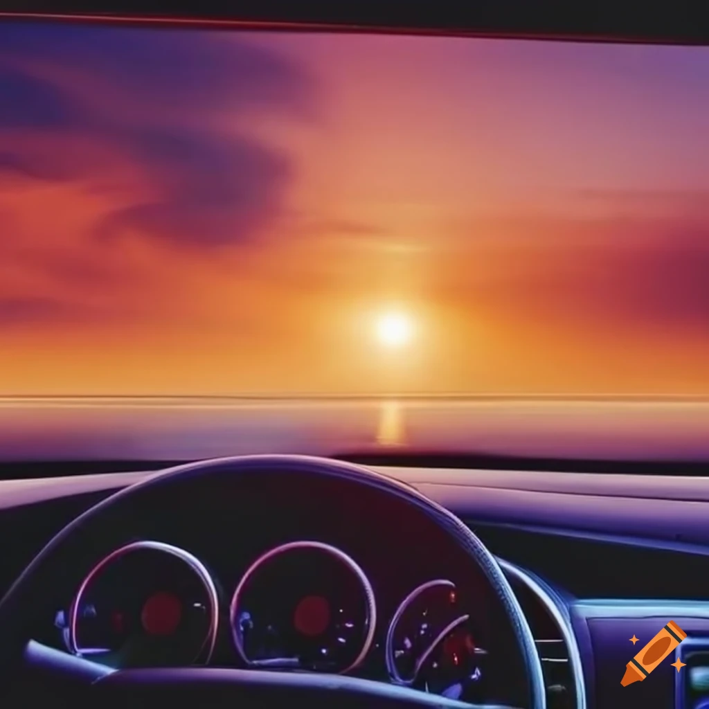 Sunset view from inside a car on Craiyon