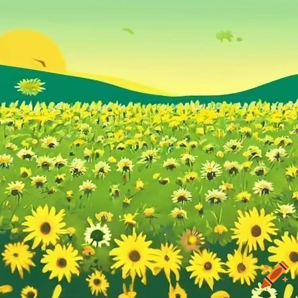Child's drawing of a daisy field on Craiyon