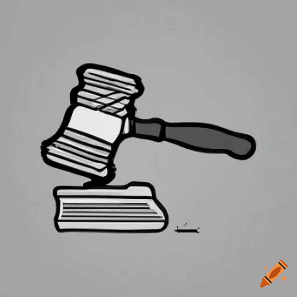 Black and white drawing of a judge's hammer on Craiyon