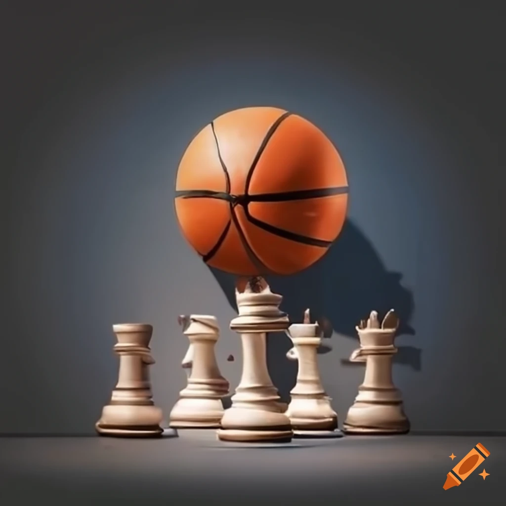 Chess and basketball blend in a combat zone on Craiyon