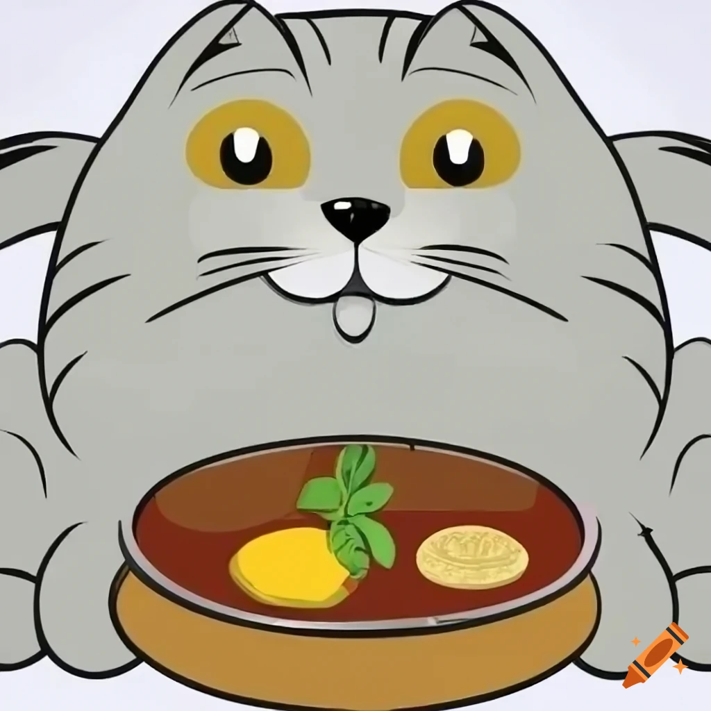 Cat carrying a plate of curry on Craiyon