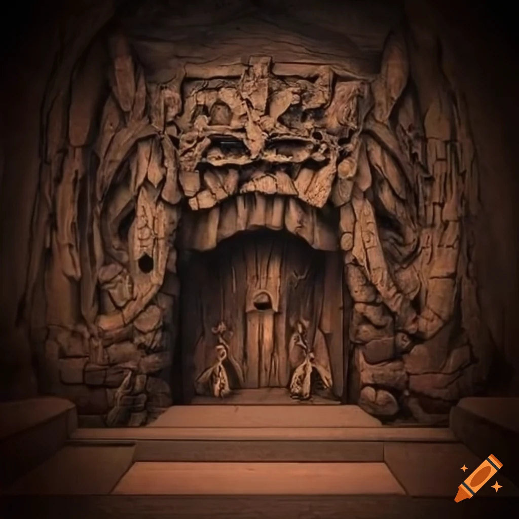 Dragon-shaped dungeon entrance in mountainside with bones scattered ...