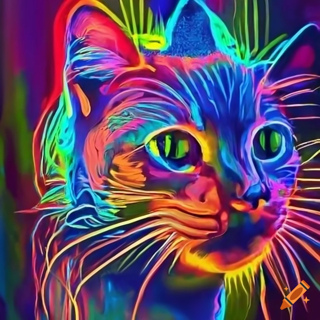 Vibrant and colorful neon art of a cat on Craiyon