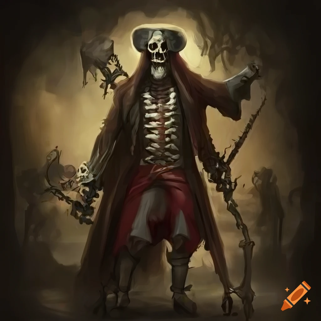 Skeleton pirate in a fantasy art style on Craiyon
