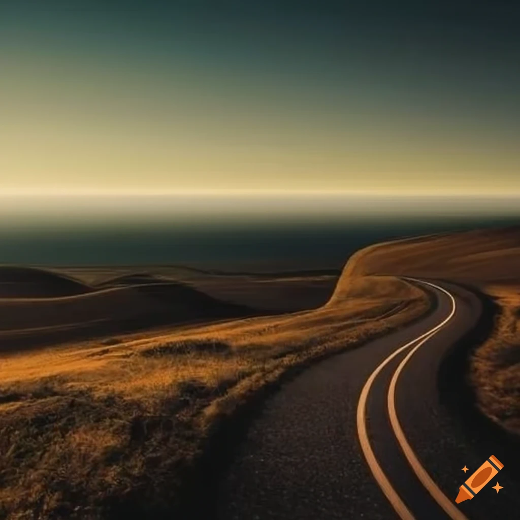 Winding road stretching towards the horizon on Craiyon
