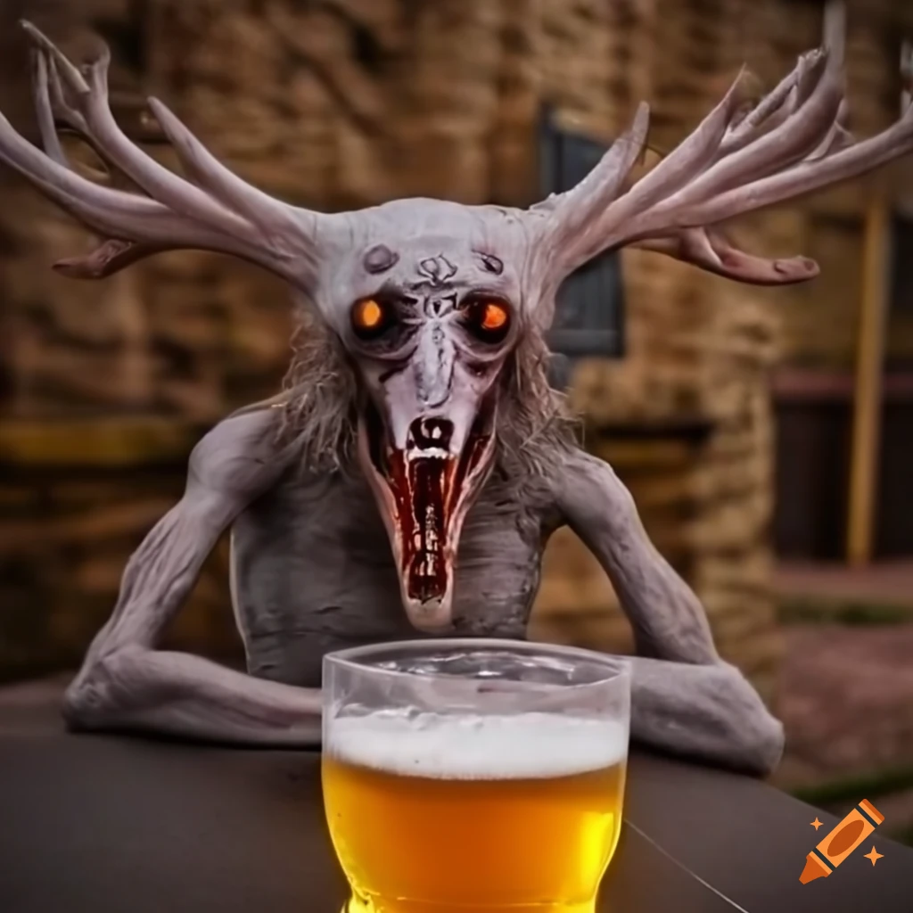 Wendigo relaxing with a beer on Craiyon
