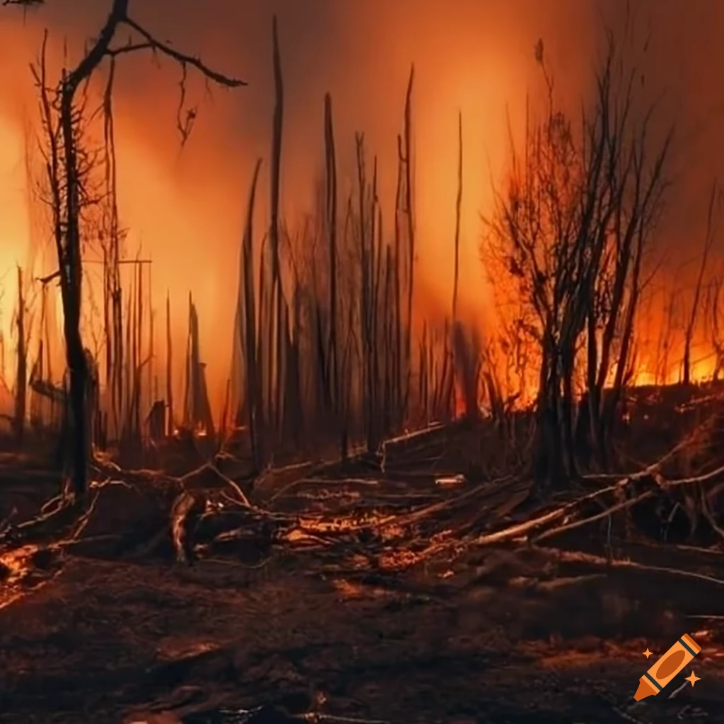 Devastated landscape after a fire on Craiyon