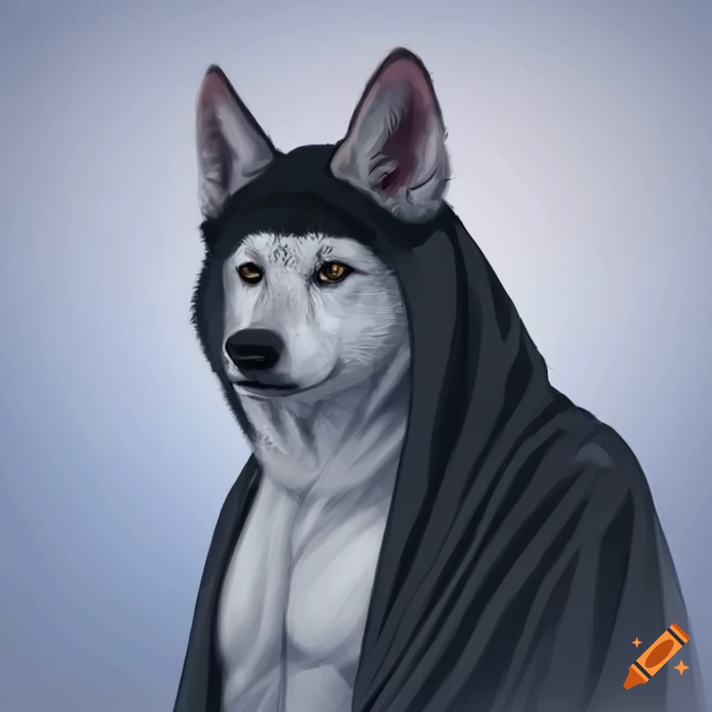 White wolf wearing arab black clothes on Craiyon