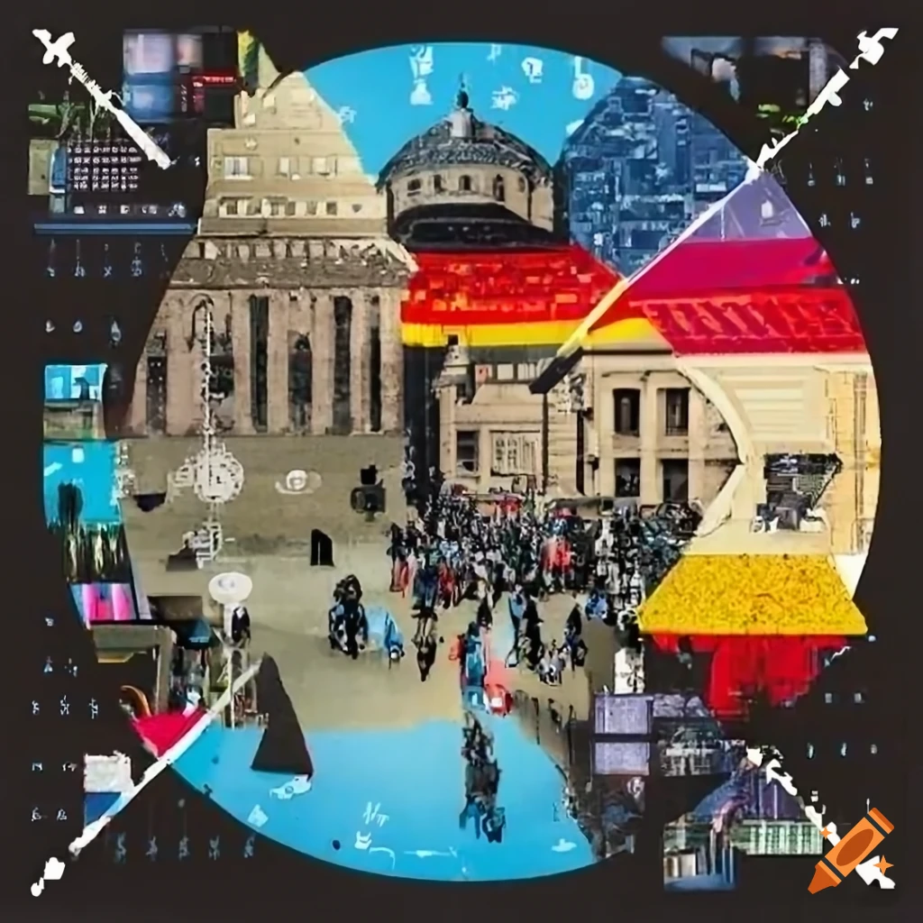 Collage of famous German icons in Demoscene style on Craiyon