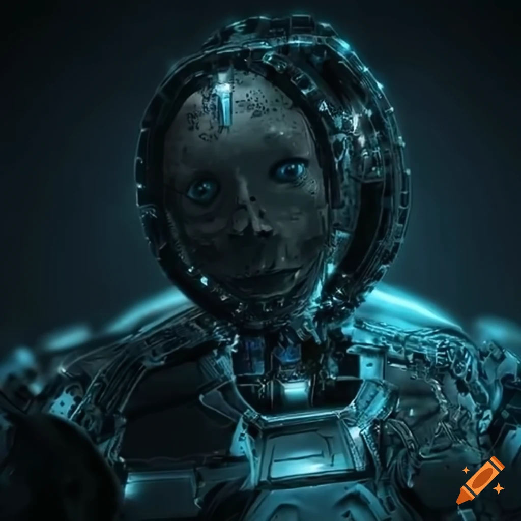 Intricately-wired futuristic robot in a mysterious lab experiment on ...