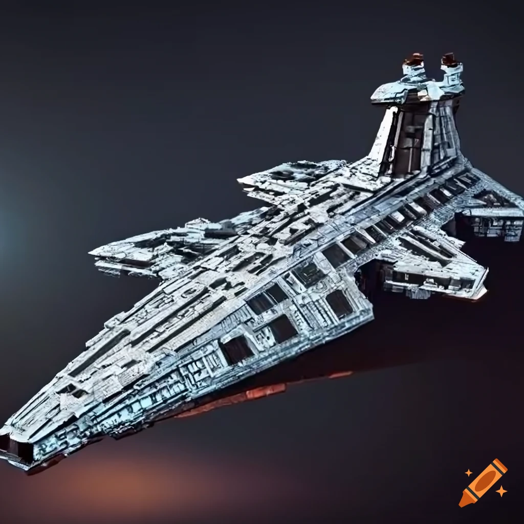 Venator Class Star Destroyer inspired by the Warspite battleship design on Craiyon