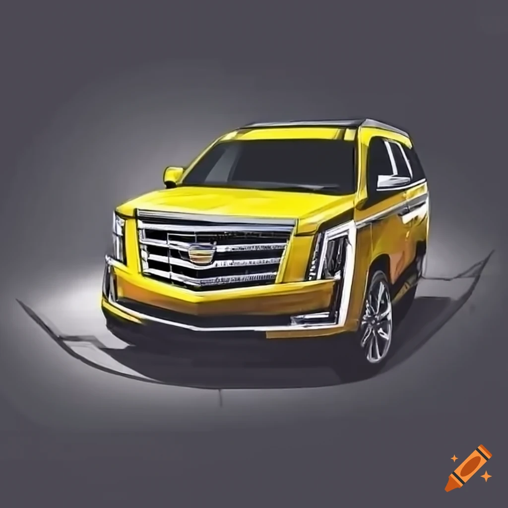 Yellow Cadillac Escalade with bright headlights on a mountain road on ...