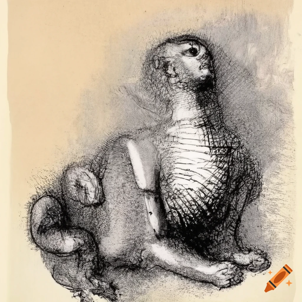 Ink illustration of a sphinx inspired by odilon redon and francis bacon ...