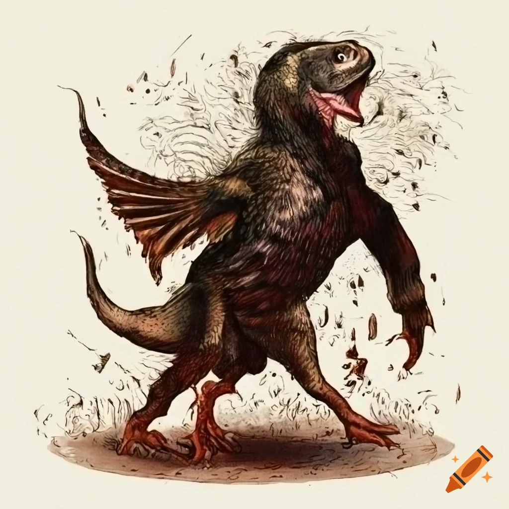 Mythical duck-dog-fish creature in antique illustration style on Craiyon