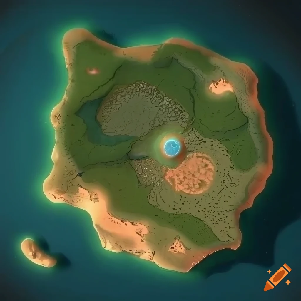 Sci-fi 2d top-down map of an alien planet with diverse habitats on Craiyon