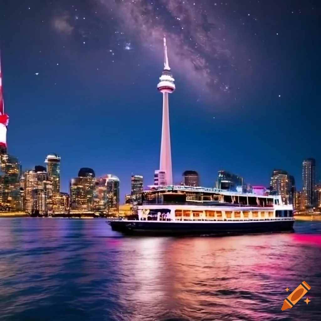 Cruise on a river under a starry sky with Toronto harbor in the ...