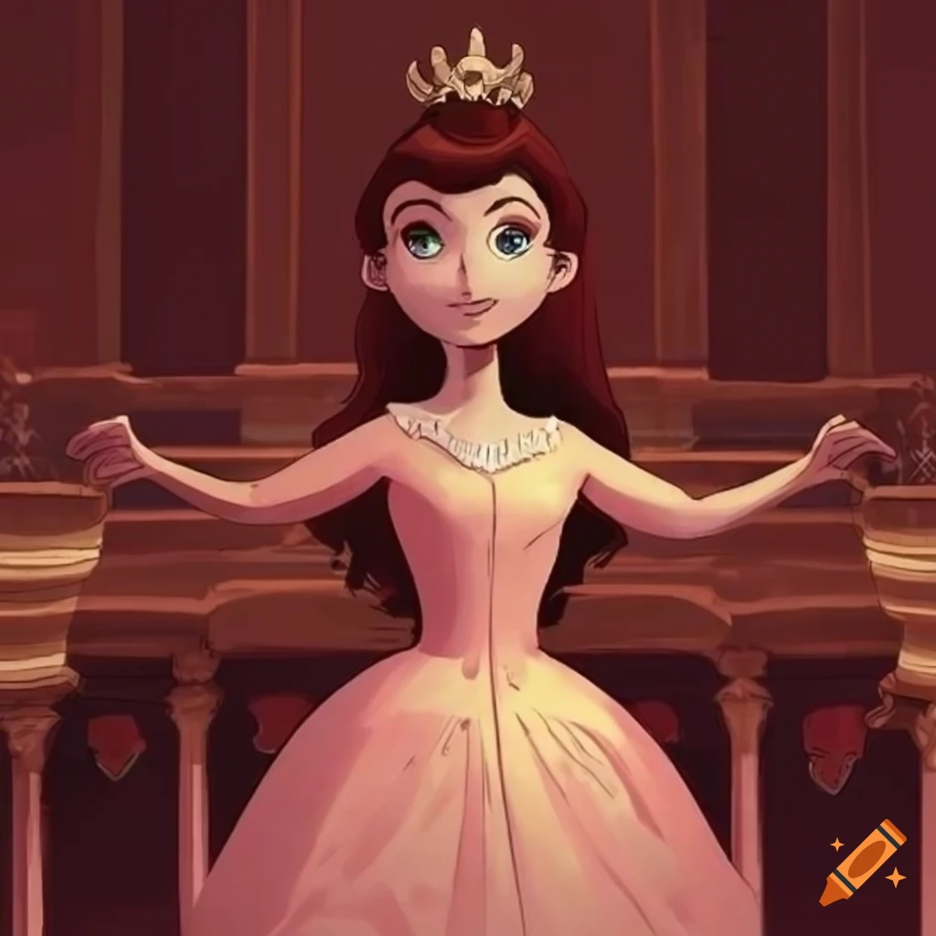 Princess dancing alone in a ballroom in comic style on Craiyon