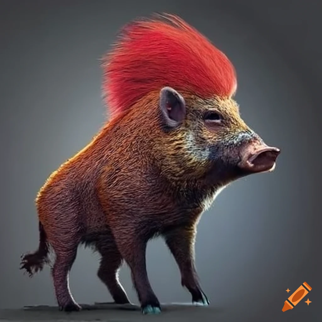 Boar with a red mohawk resembling a yard broom on Craiyon