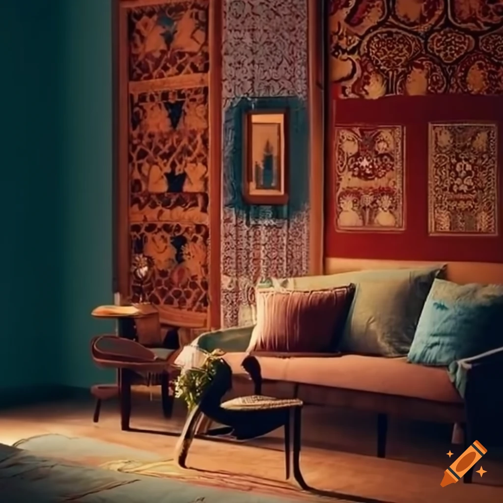 Cozy living room with indian cultural decorations on Craiyon