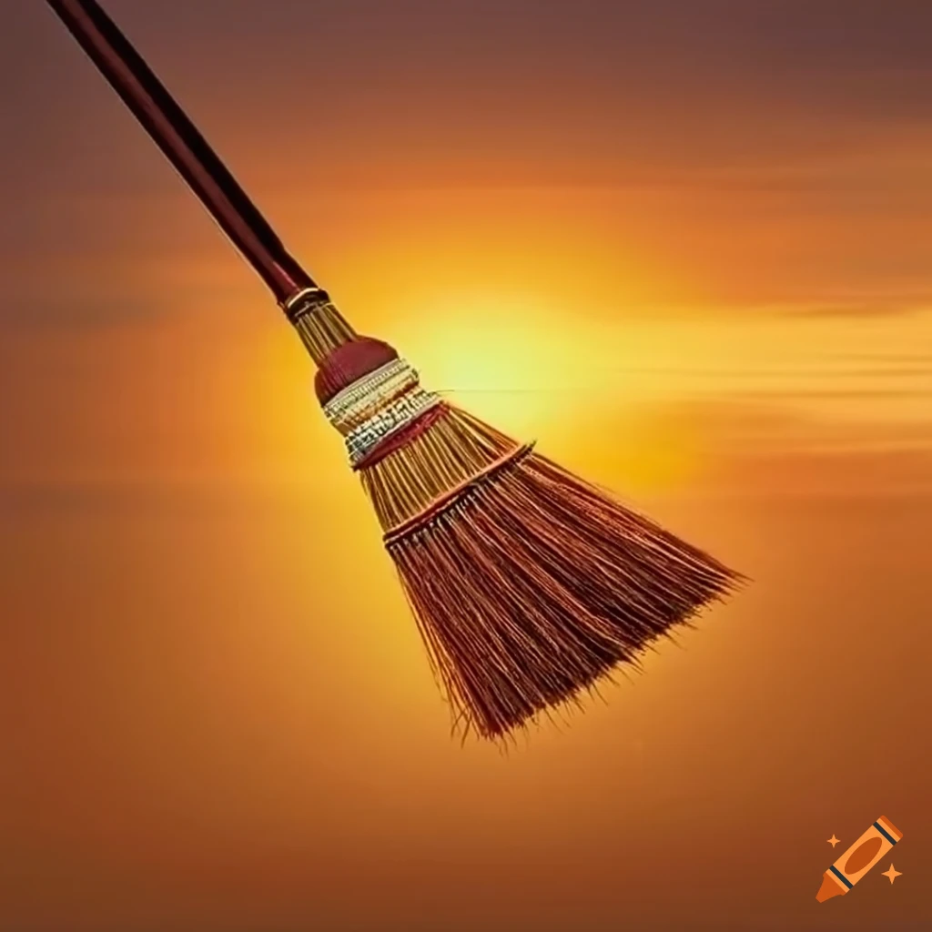 Traditional broom in a sunset setting on Craiyon