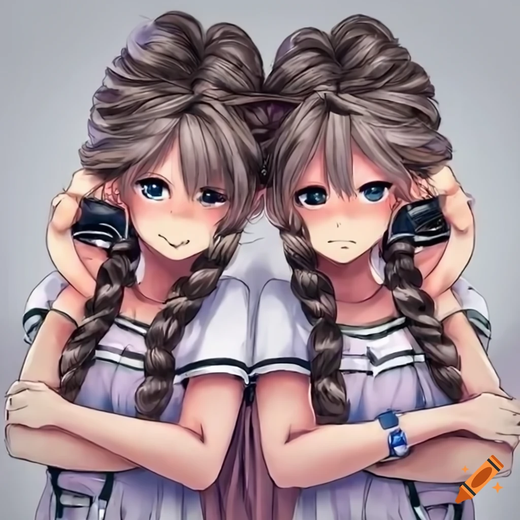 Anime characters of twin sisters with Twisted Fishtail Braid and ...